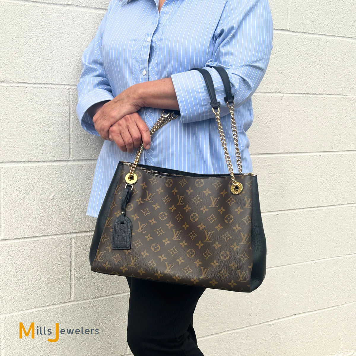 Louis Vuitton Surene MM Monogram Canvas Leather Noir Chain Shoulder Ba ...